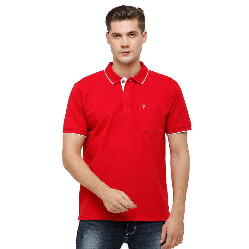 Buy Classic Polo Men Cotton Solid Half Sleeve Regular Fit Polo Neck Red ...