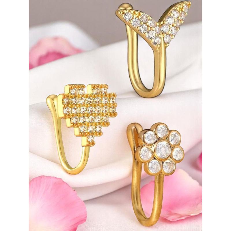 Buy OOMPH Heart, Fish Fin and Floral Shape Nose Pin For Women (Pack of ...