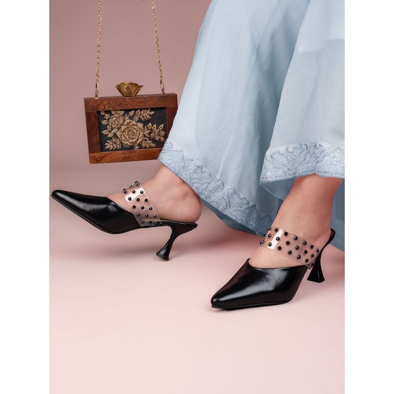 Buy Briskers Black Spool Pointed Toe Mules Heels Online