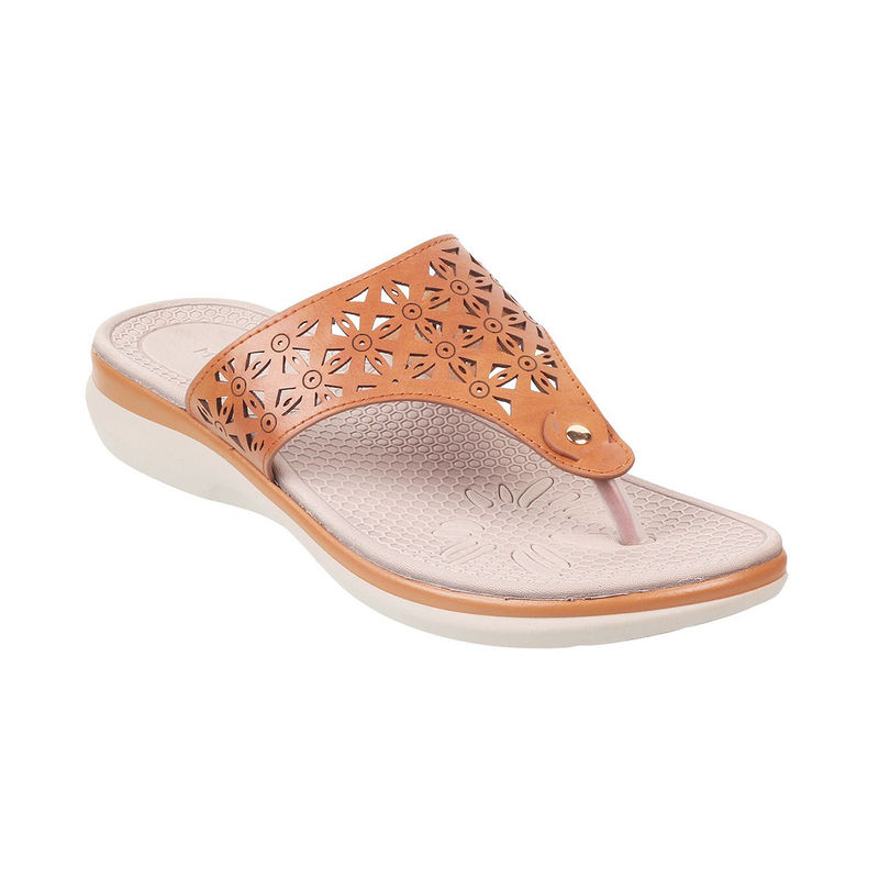 Buy Mochi Women Comfortable Synthetic Tan Slippers Online