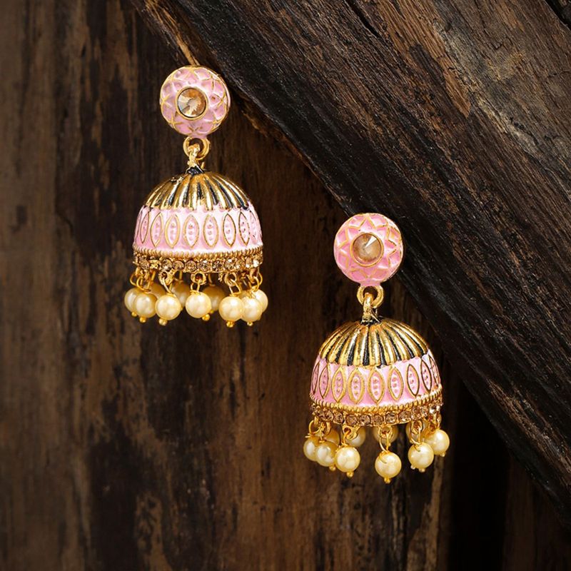 Buy Zaveri Pearls Antique Pink Enamelling Traditional Jhumki Earring ...
