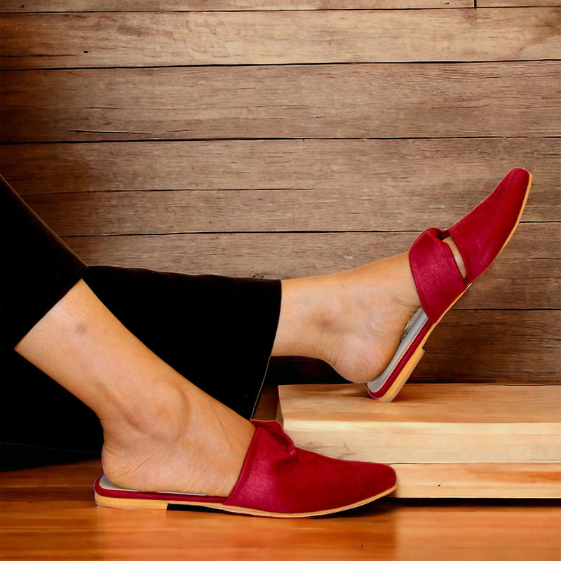 Buy IRUSSH Sorell Maroon Velvet Soft Mules Online