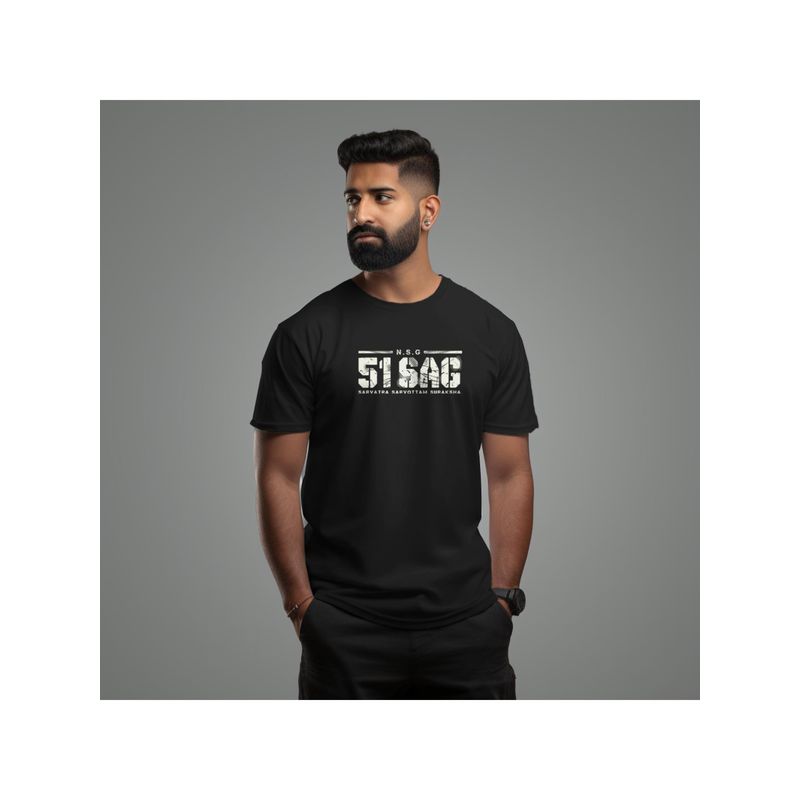 Buy Aero Armour Black Graphic Half Sleeves Nsg 51 Sag Motto T-Shirt Online