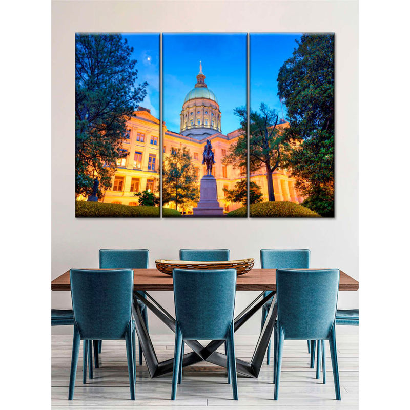 Buy POSTERS AND TRUSS Blue 3 Pieces Glowing Georgia State Capitol Printed Framed Wall Art Online