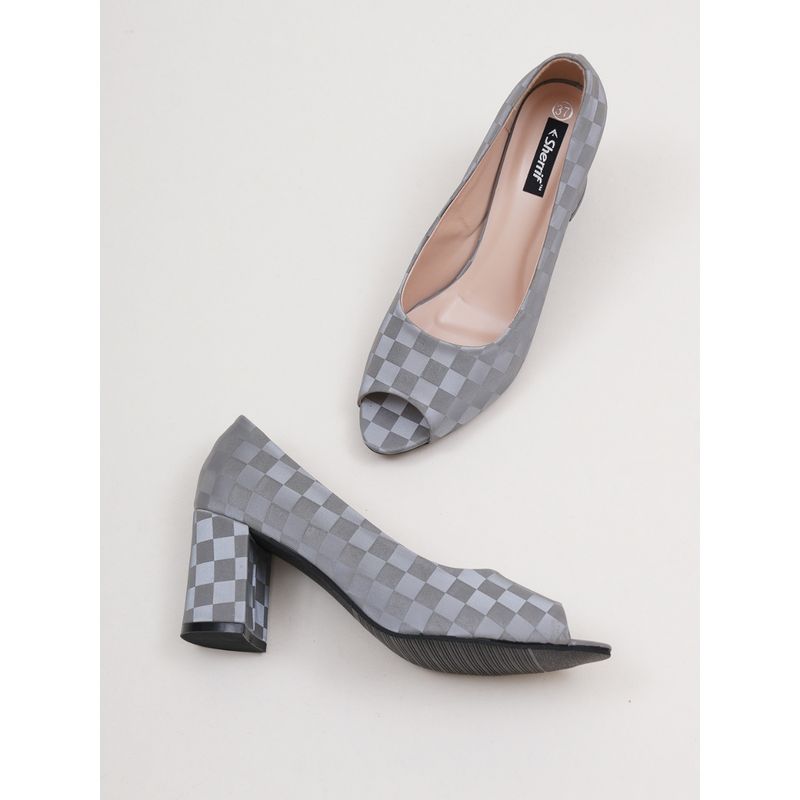 Buy Sherrif Shoes Womens Grey Block Heel Peep Toes Online
