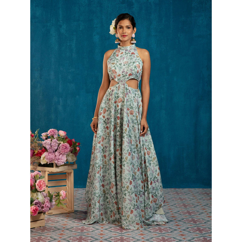 Buy Gajra Gang Desert Dance Blue Halter Neck Maxi Dress with Cut Out ...