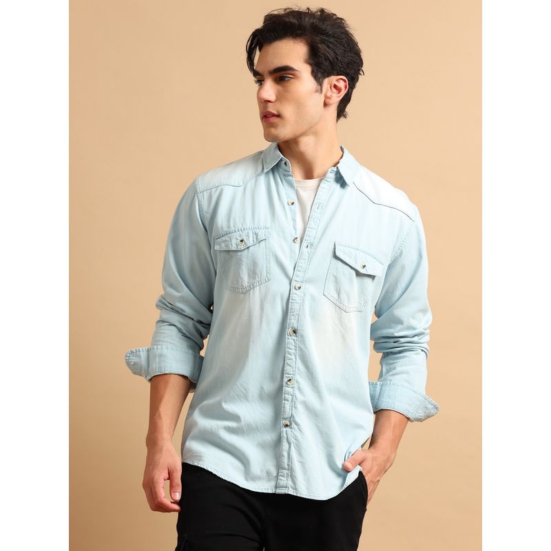Buy SILISOUL Sili Soul Men Blue Regular Fit Solid Denim Shirt Online