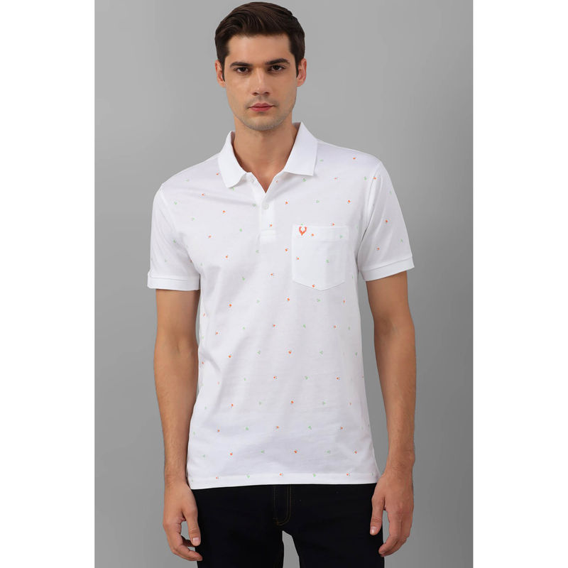 Buy Allen Solly Men White Print Collar Neck Polo T-Shirt Online