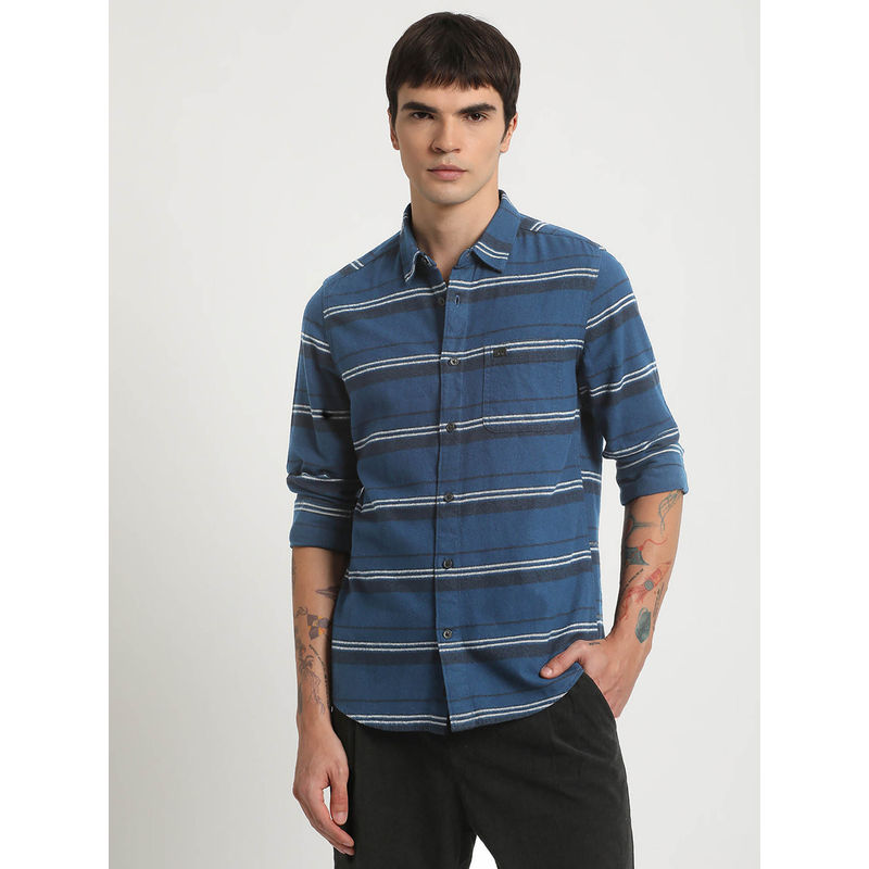 Buy The Bear House Men Blue Striped Slim Fit Cotton Casual Shirt Online