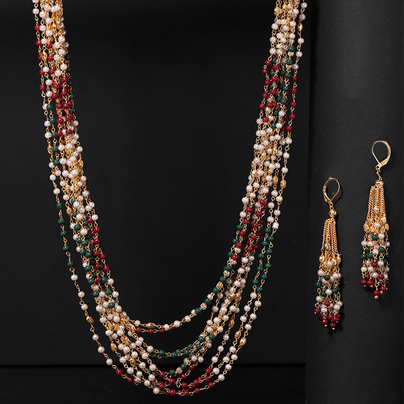 Yellow Chimes Gold-toned Multi-strings Handwork Pearl Ganthan Mala ...