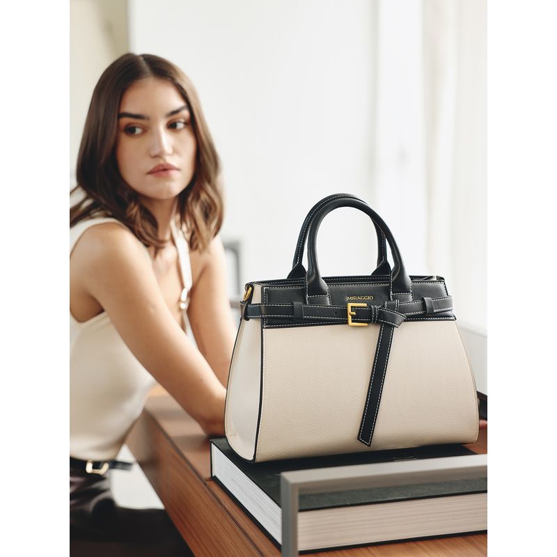 Buy MIRAGGIO Ivory Althea Satchel Bag with Detachable Strap (Medium) Online