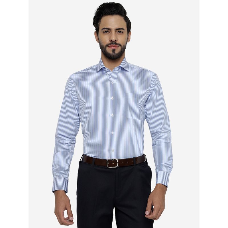 Buy JadeBlue Men Blue Pure Cotton Regular Fit Striped Formal Shirt Online