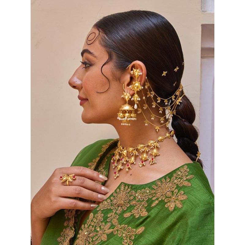 Buy Tangerine Gajra Kaan chain Ear Cuff Online
