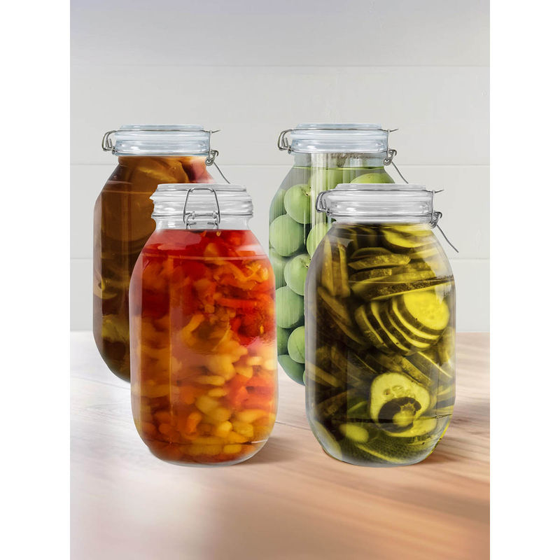 Buy The Better Home Glass Jar with Attached Lid, 2L, (Pack Of 4) Online