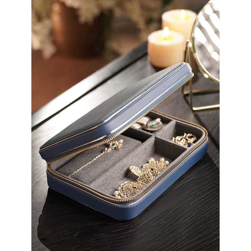 Buy Pure Home + Living Navy Blue Rectangle Travel Jewellery Box Online