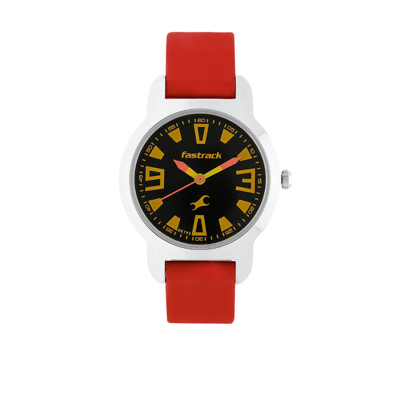 Buy Fastrack Black Dial Red Leather Strap Watch Online