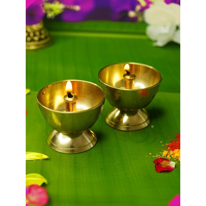 Buy Ekhasa Flat Piyali Set of 2 Diya Gold Online