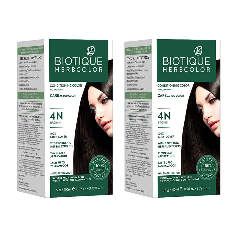 Biotique Natural Herbcolor Hair Color 4n - Brown (Pack Of 2): Buy ...