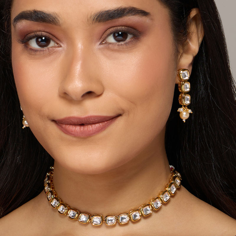 Buy Azai by Nykaa Fashion Gold and Clear Kundan Jewellery Set Online
