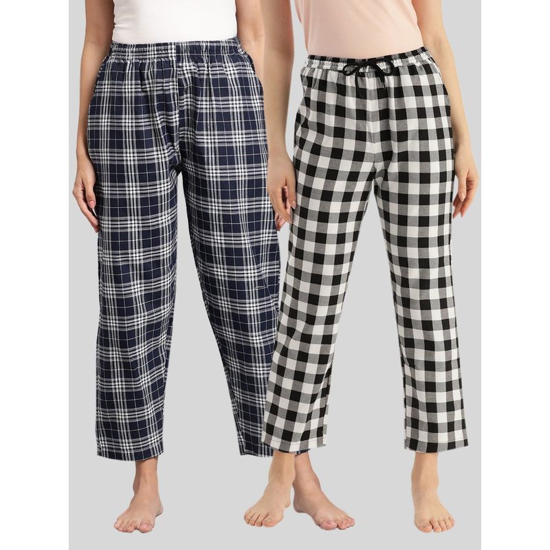 Buy Kryptic Womens Navy & Black Cotton Check Lounge Pajamas (Pack of 2 ...