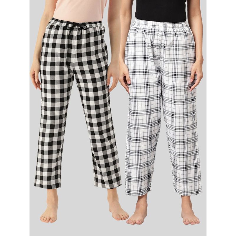 Buy Kryptic Womens White & Black Cotton Check Lounge Pajamas (Pack of 2 ...