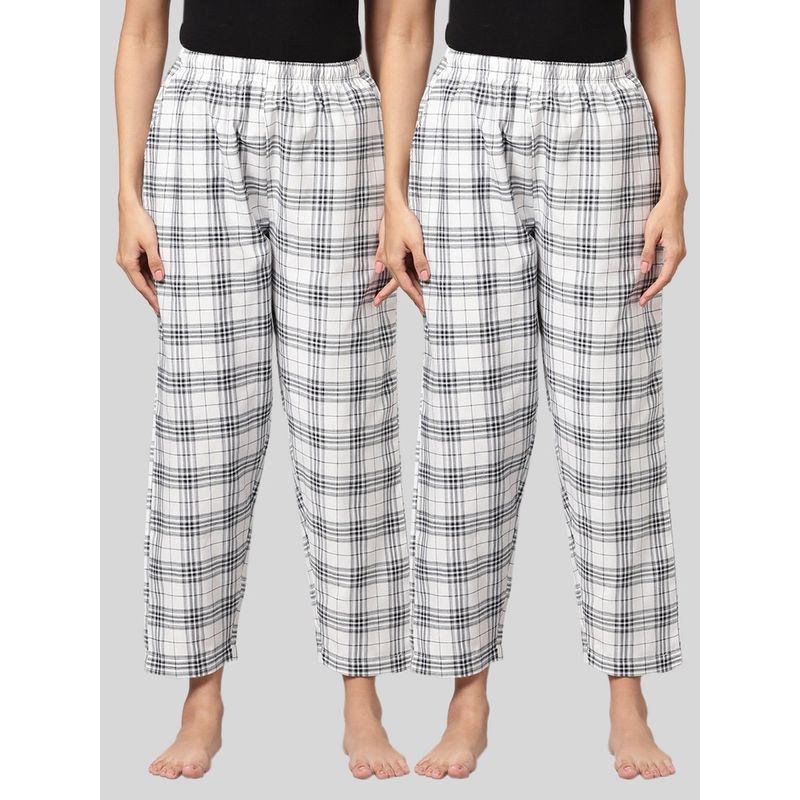Buy Kryptic Womens White Cotton Check Lounge Pajamas (Pack of 2) Online