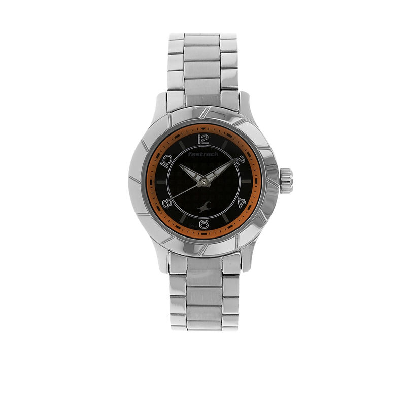 Buy Fastrack Black Dial Silver Stainless Steel Strap Watch Online