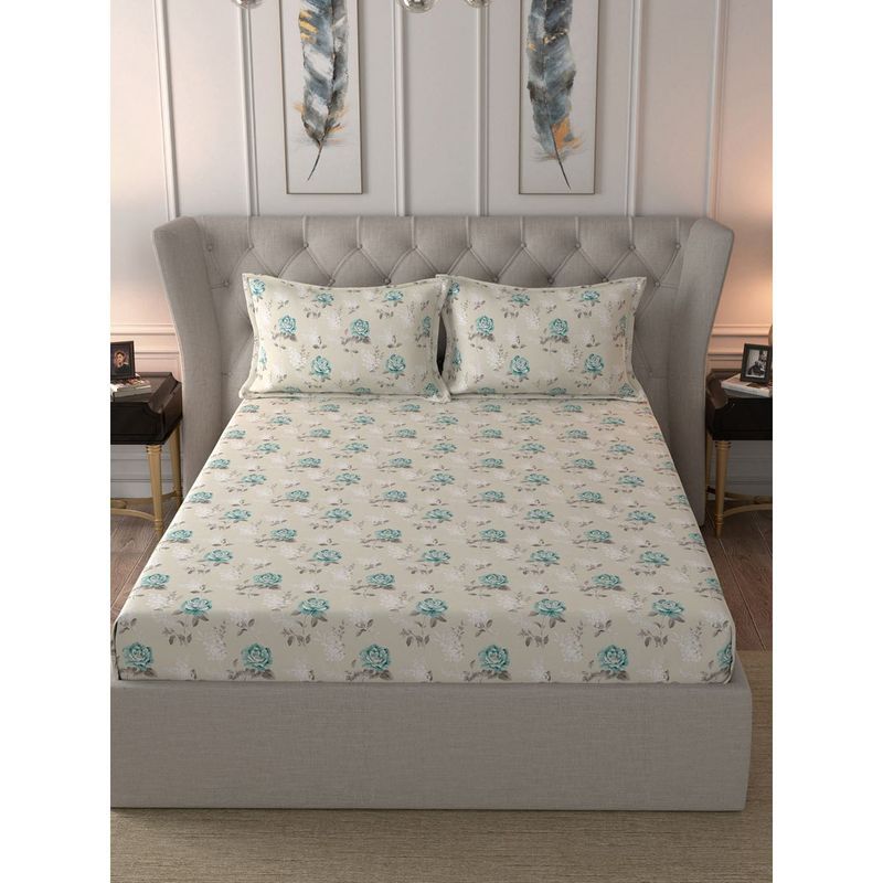 Buy Maspar Hermosa 210TC Giardino Laurel Cotton Blue King Bed Sheet ...