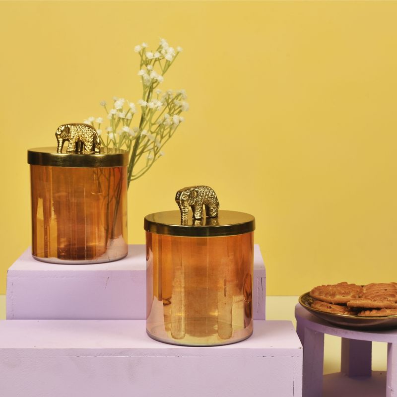 Buy Manor House Glass Lustre Jars Set of 2 with Metal Elephant Lid 5.5 ...