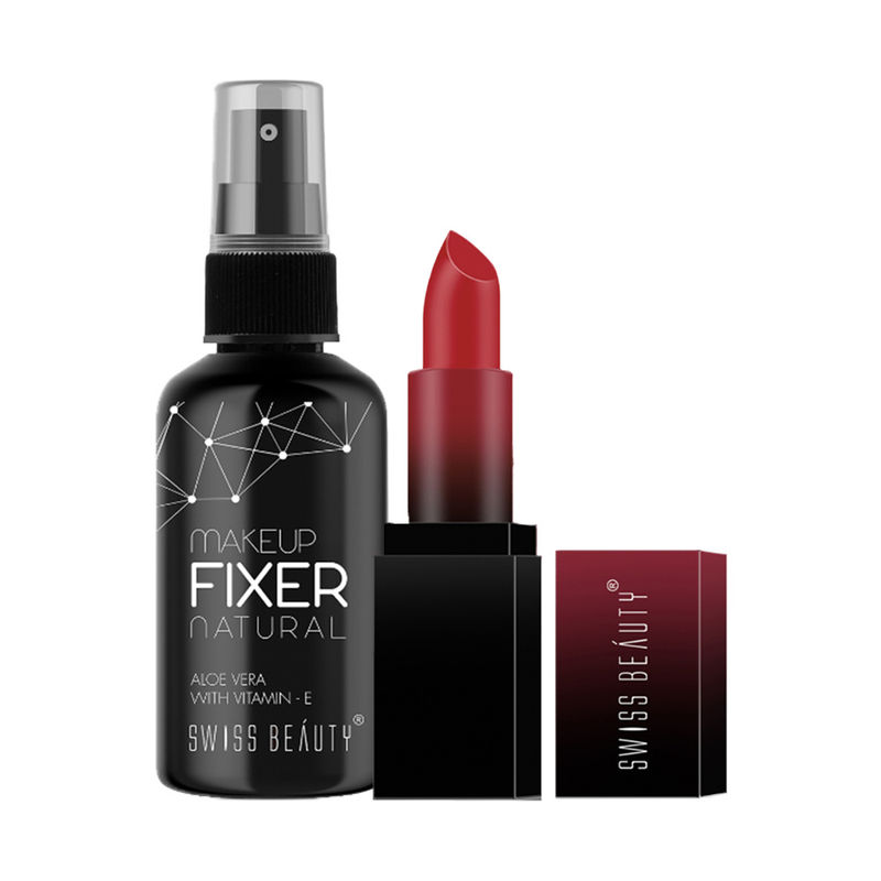 Buy Swiss Beauty Lip & Face Combo - HD Matte Lipstick + Makeup Fixer Online