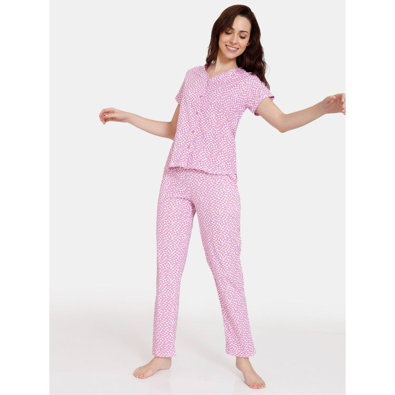 Zivame One Love Knit Cotton Pyjama Set - First Bloom - Purple: Buy ...