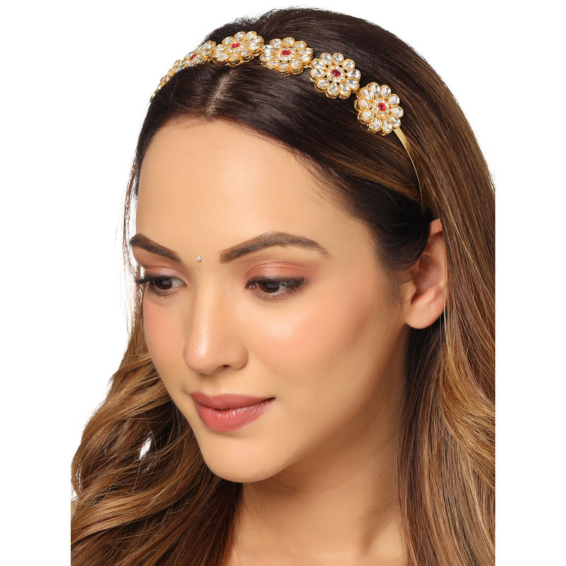 Buy NVR Womens Rajput Gold-Plated Kundan Matha Patti Hair Band Online