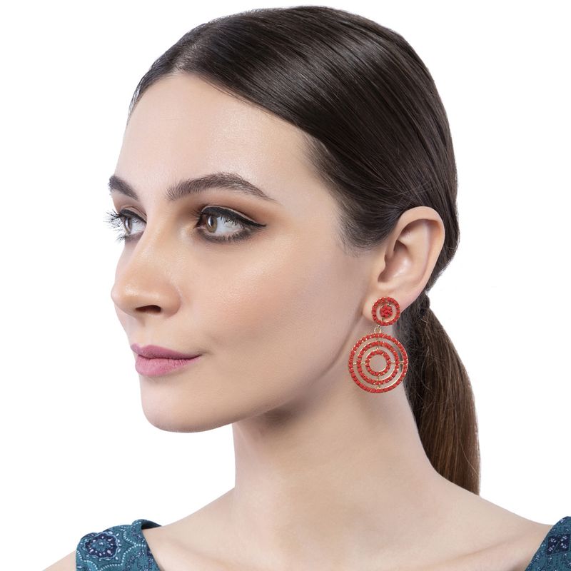 Buy Crunchy Fashion Red Beaded Hoops Earrings for Women Online