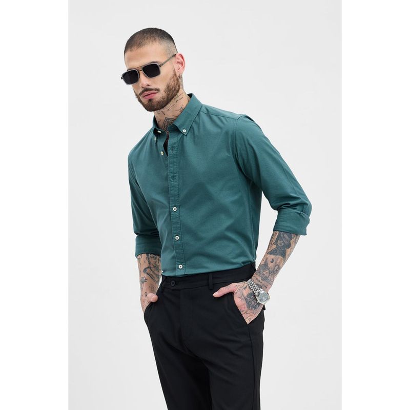 Buy Snitch Green Slim Fit Stretch Shirt Online