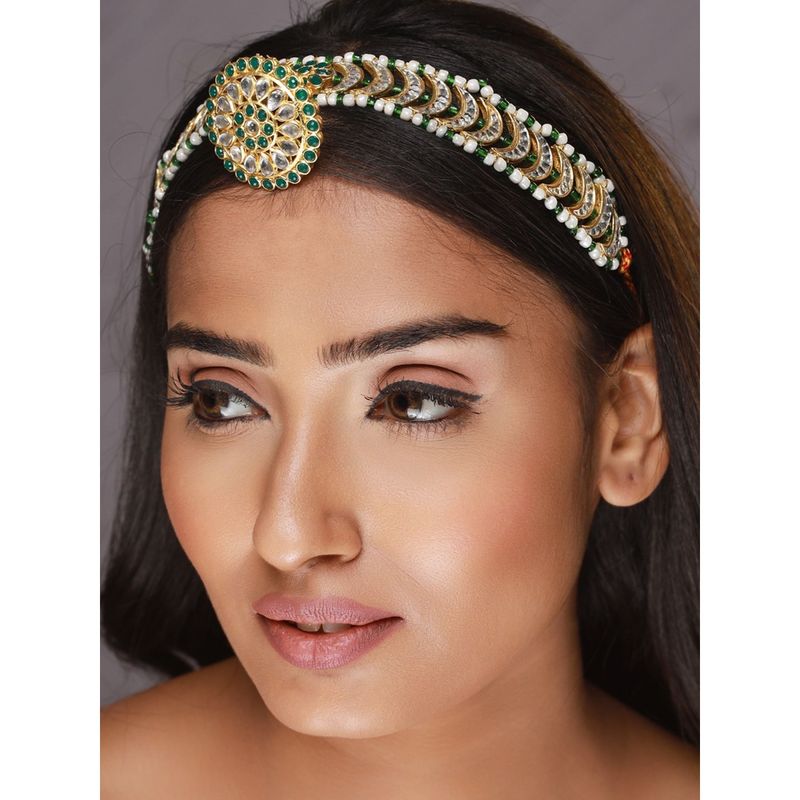 Buy Aatmana Gold Plated Green & White Stone Studded & Pearl Beaded ...