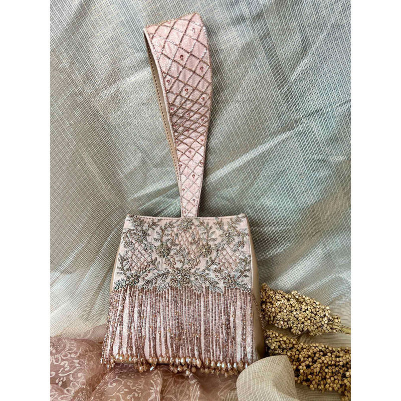 Buy Fuchsia by Aashka Mehta Crystal Cascade Potli Bag Online