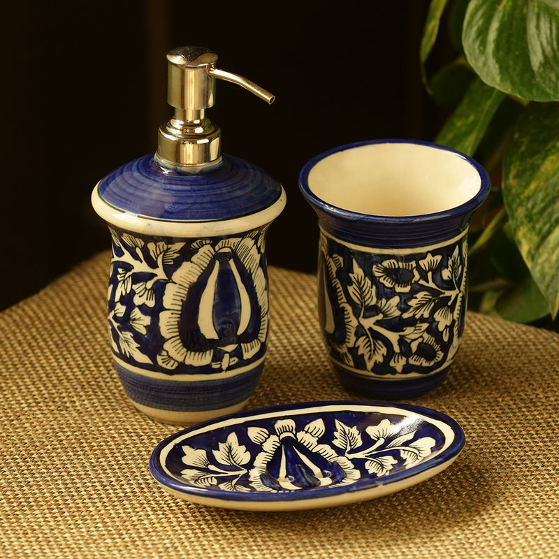 Buy ExclusiveLane The 'Floral Mughal Hand-Painted' Ink Blue Ceramic ...