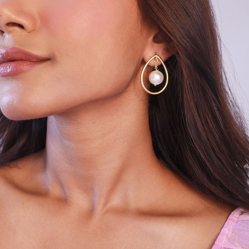 Buy Festive Gold Drop Dangler Earrings with Pearls Online