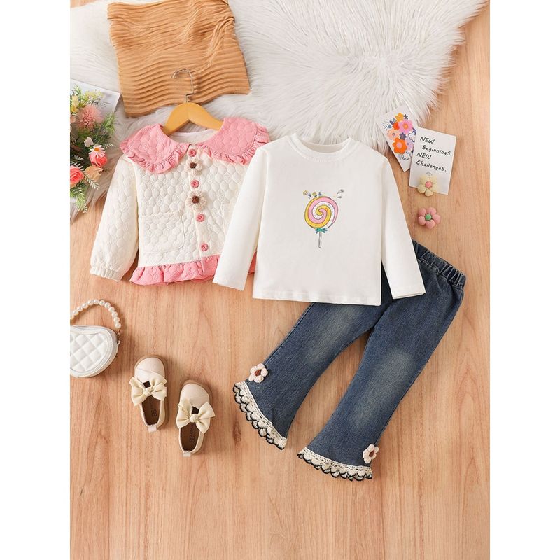 Buy Hopscotch Girls Multi Coloured Floral Applique T-Shirt, Jacket And ...