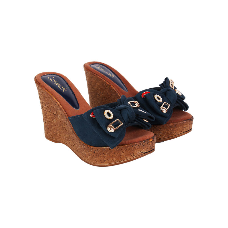 Buy CATWALK Navy Blue Embellished Wedges Online