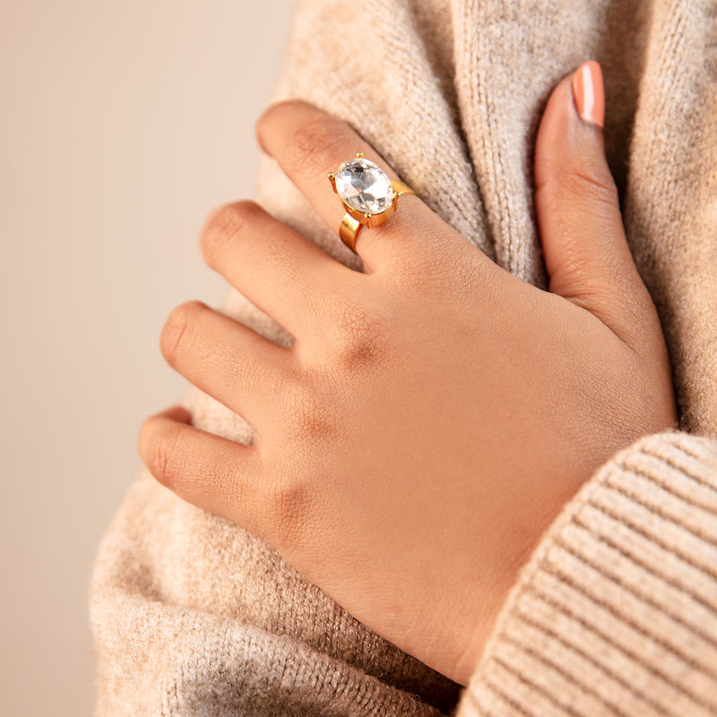 Buy Pipa Bella by Nykaa Fashion Clear White Oval Crystal Bling Ring ...