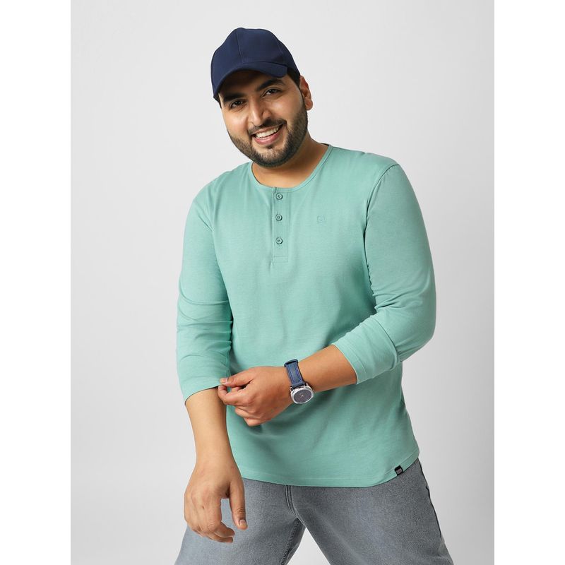 Buy Urbano Plus Mens Turquoise Solid Henley Neck Regular Fit Full ...