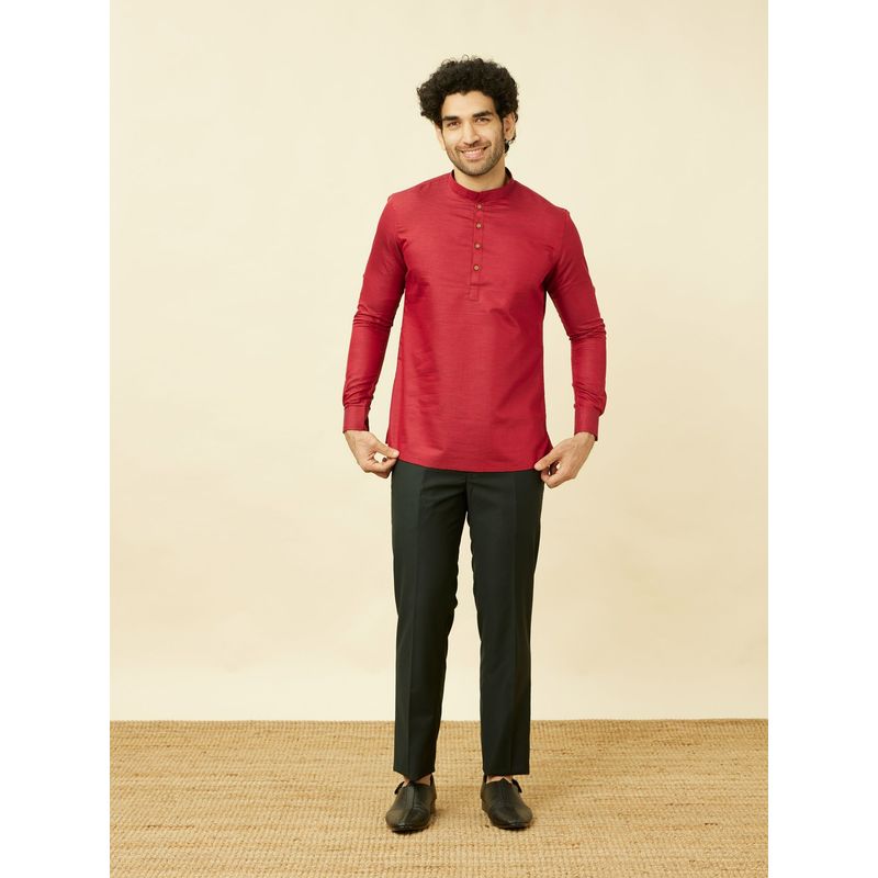 Buy Manyavar Red Blended Cotton Solid Traditional Short Kurta Online