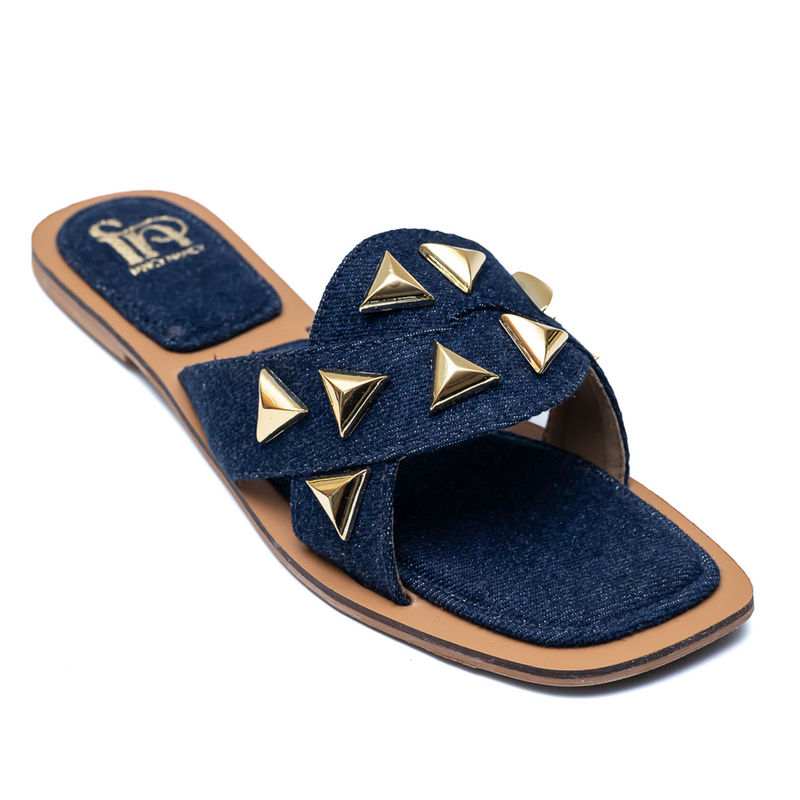 Buy Dapper Feet Studded Criss Cross Flats-Navy Blue Online
