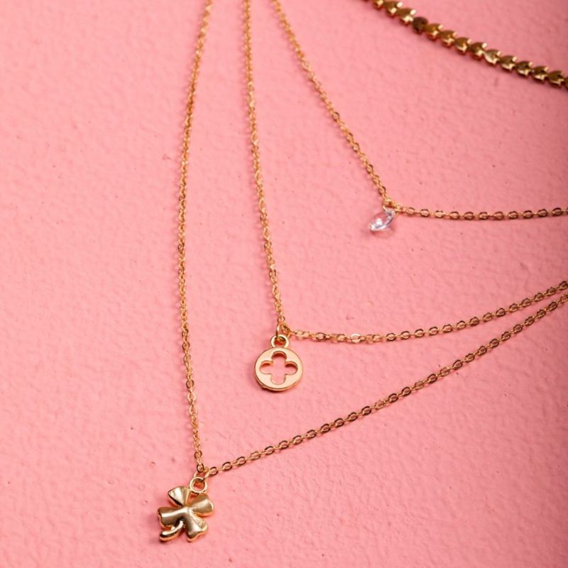 Buy PRITA Floral Solitaire Heart Link Layered Gold Plated Necklace Online