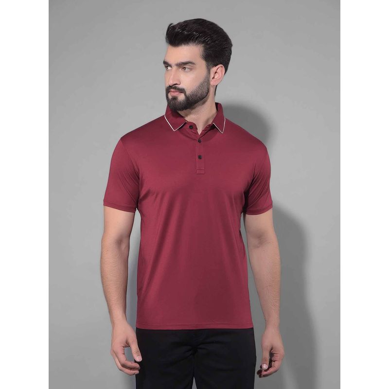 Buy Cobb Solid Maroon Collar Neck Polo T-Shirt Online