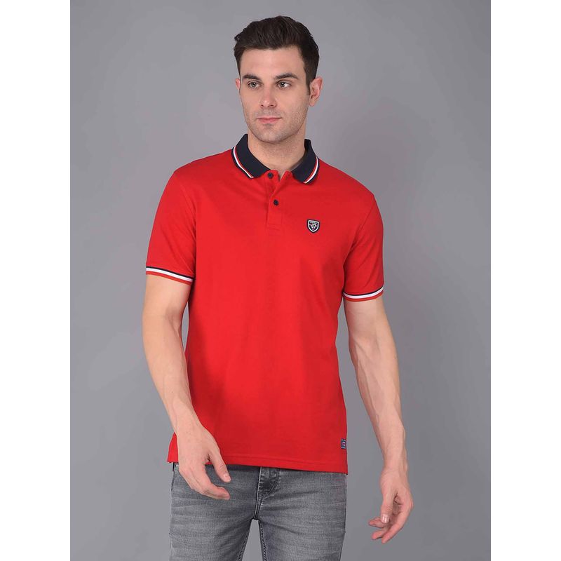 Buy Cobb Solid Red Collar Neck Polo T-Shirt Online