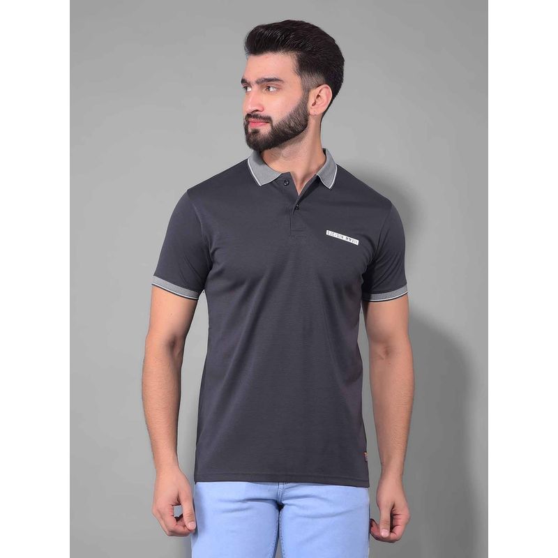 Buy Cobb Solid Dark Grey Collar Neck Polo T-Shirt Online