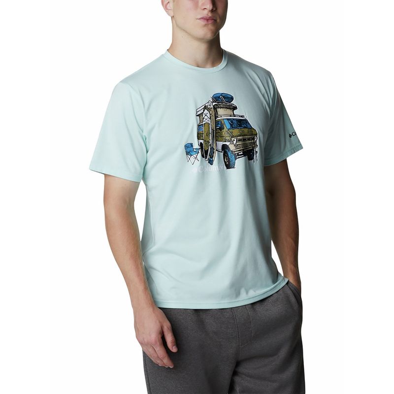 Buy Columbia Mens Green Omni-Wick Men's Sun Trek Short Sleeve Graphic Tshirt Online