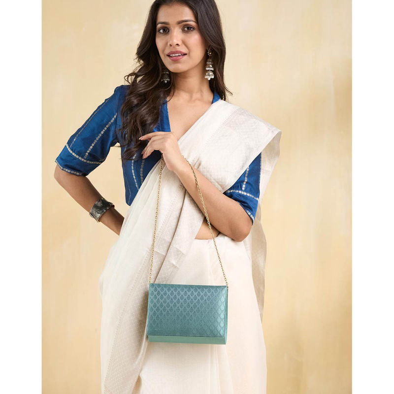 Buy Fabindia Light Blue Brocade Clutch (M) Online